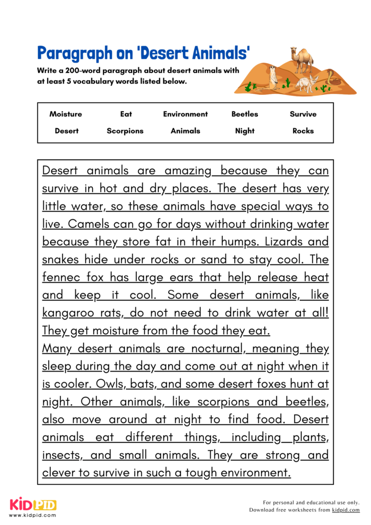 Paragraph on 'Desert Animals' - Kidpid