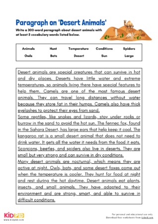 Paragraph on 'Desert Animals' - Kidpid