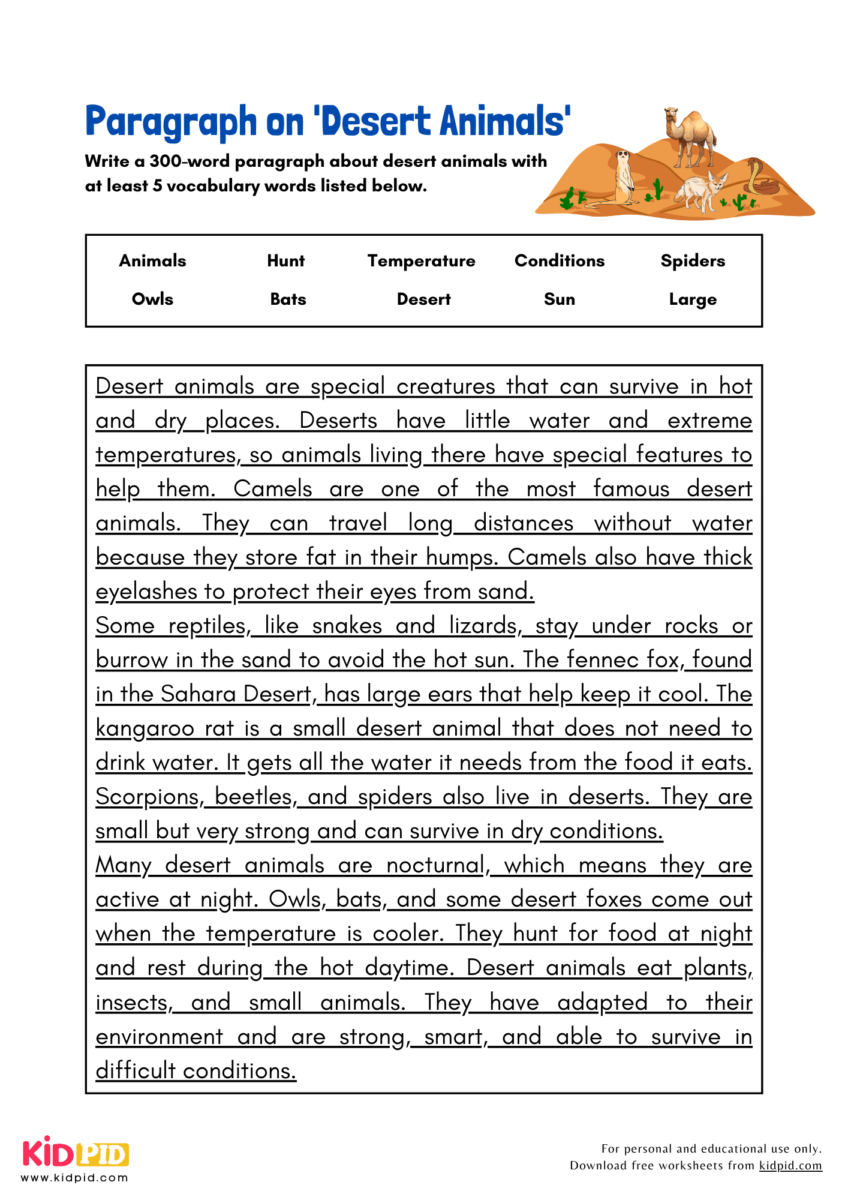 Paragraph on 'Desert Animals' - Kidpid