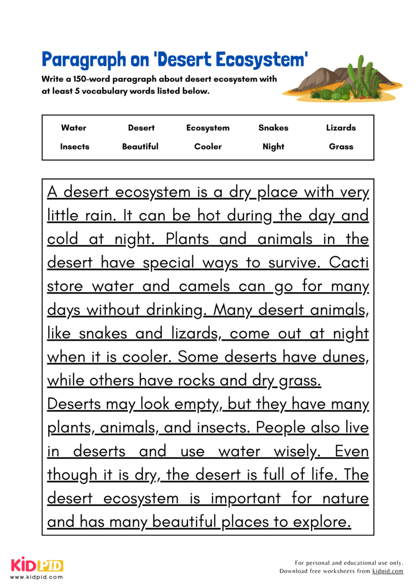 Paragraph on 'Desert Ecosystem' - Kidpid