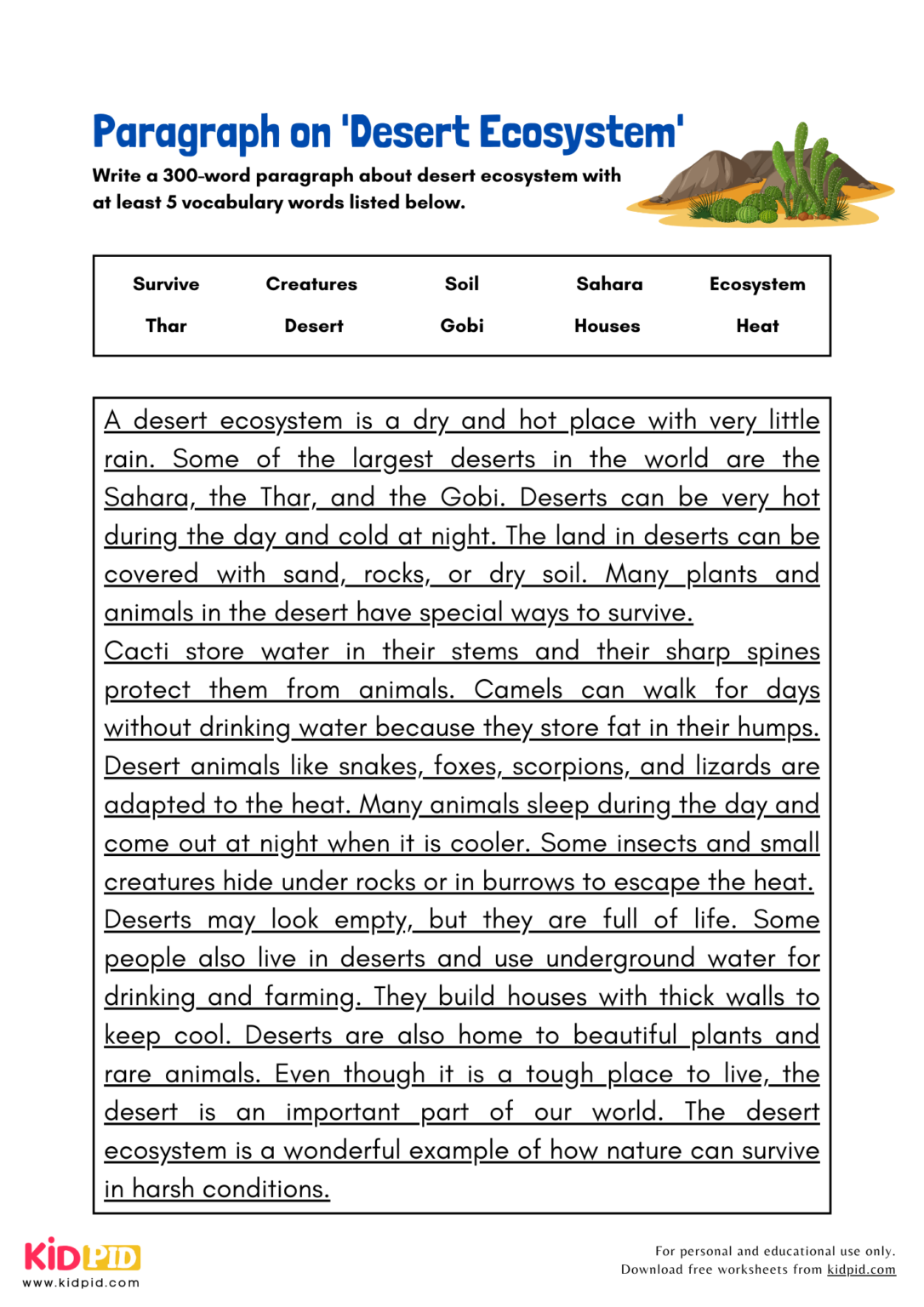 Paragraph on 'Desert Ecosystem' - Kidpid