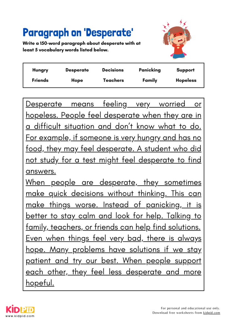 Paragraph on 'Desperate' - Kidpid