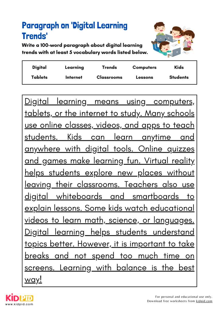 Paragraph on 'Digital Learning Trends' - Kidpid