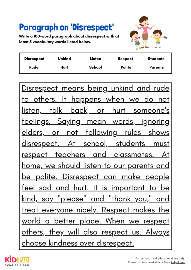 Paragraph on 'Disrespect' - Kidpid