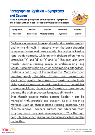 Paragraph on 'Dyslexia - Symptoms and Causes' - Kidpid