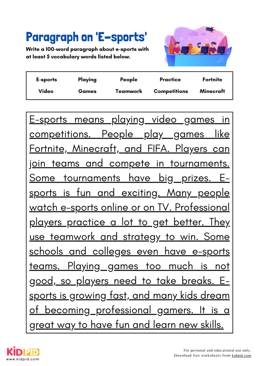 Paragraph on 'E-sports' - Kidpid
