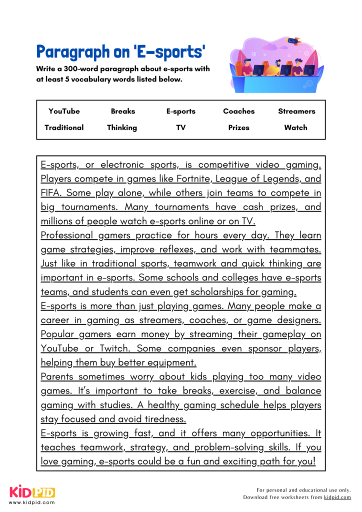 Paragraph on 'E-sports' - Kidpid