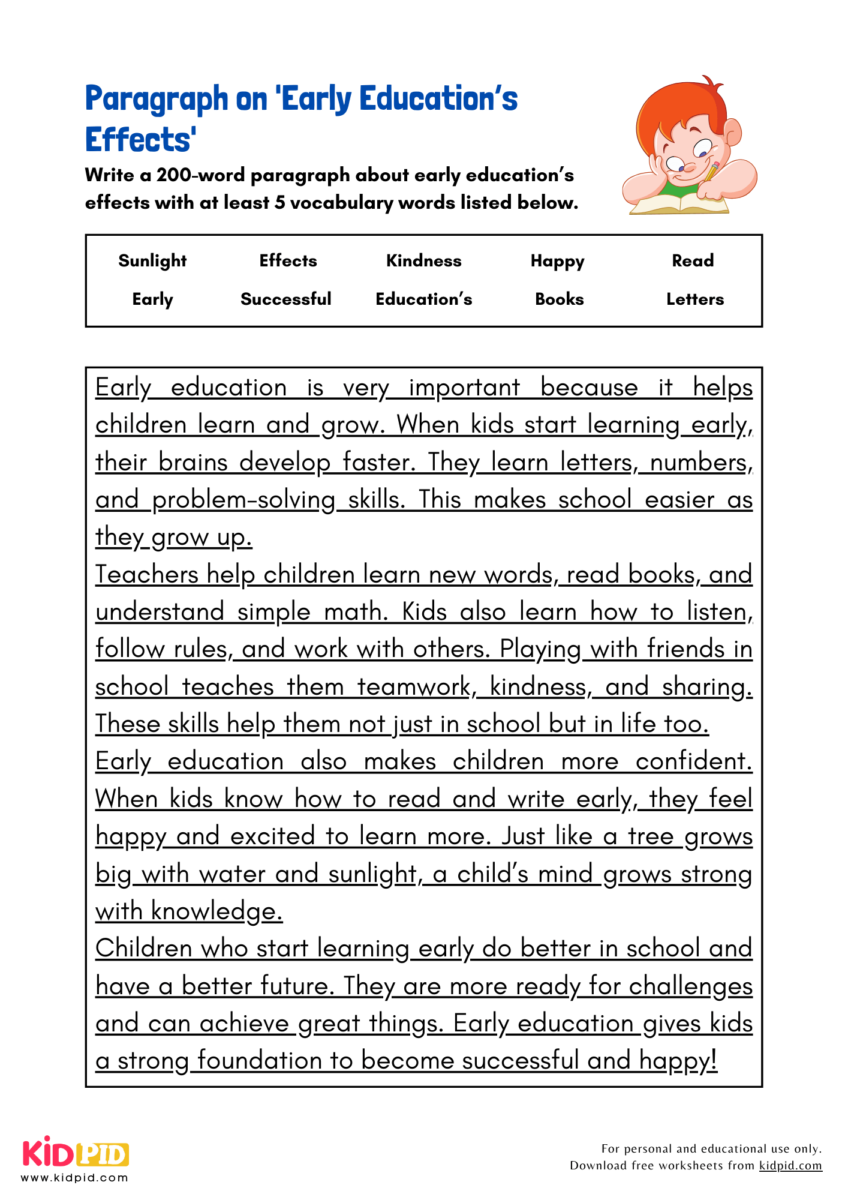 Paragraph on 'Early Education’s Effects' - Kidpid