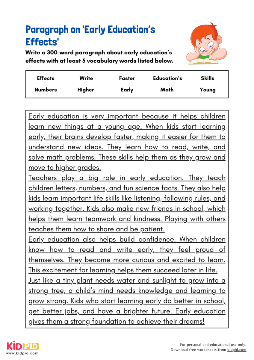 Paragraph on 'Early Education’s Effects' - Kidpid