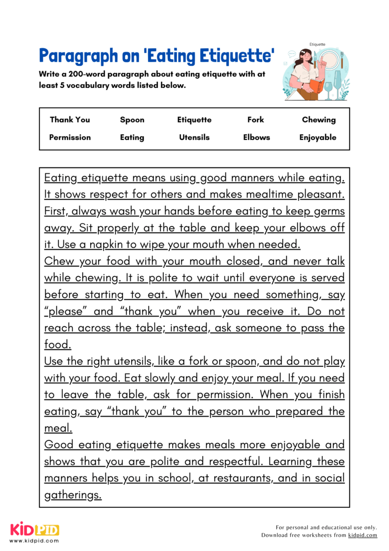 Paragraph on 'Eating Etiquette' - Kidpid