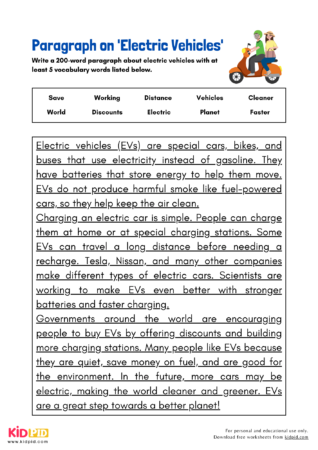Paragraph on 'Electric Vehicles' - Kidpid