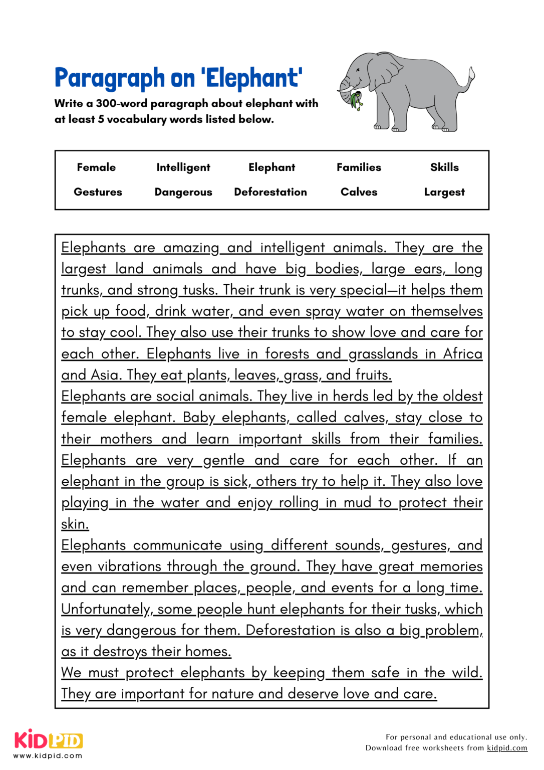 Paragraph on 'Elephant' - Kidpid