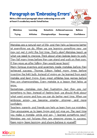 Paragraph on 'Embracing Errors' - Kidpid