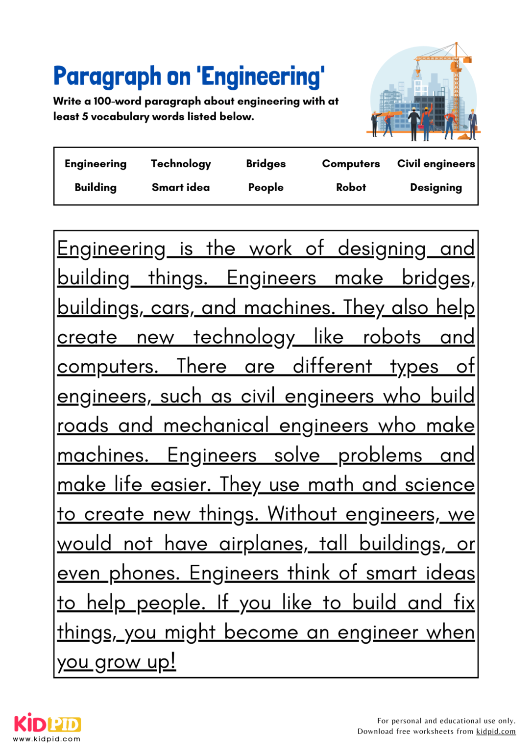Paragraph on 'Engineering' - Kidpid