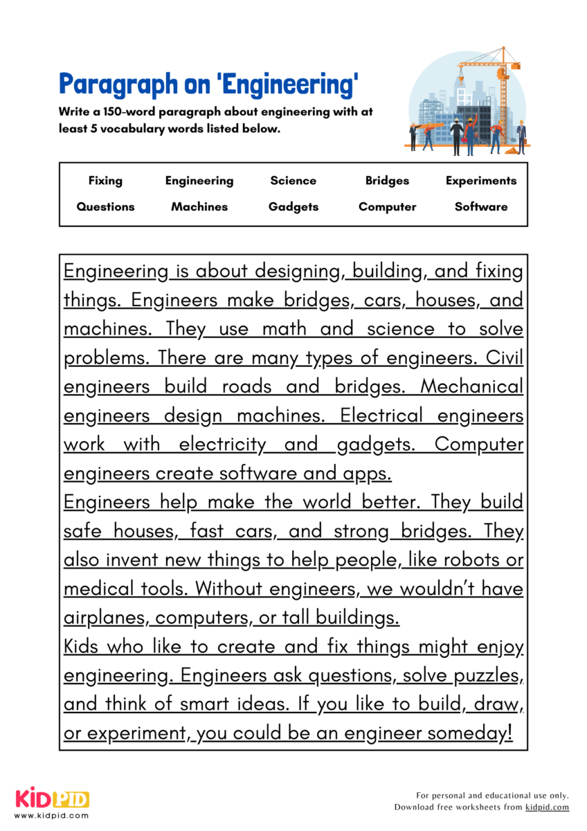 Paragraph on 'Engineering' - Kidpid