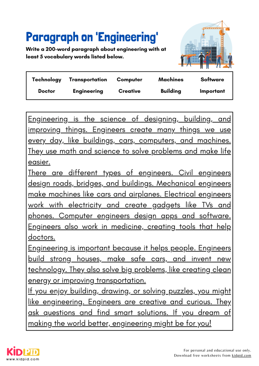 Paragraph on 'Engineering' - Kidpid