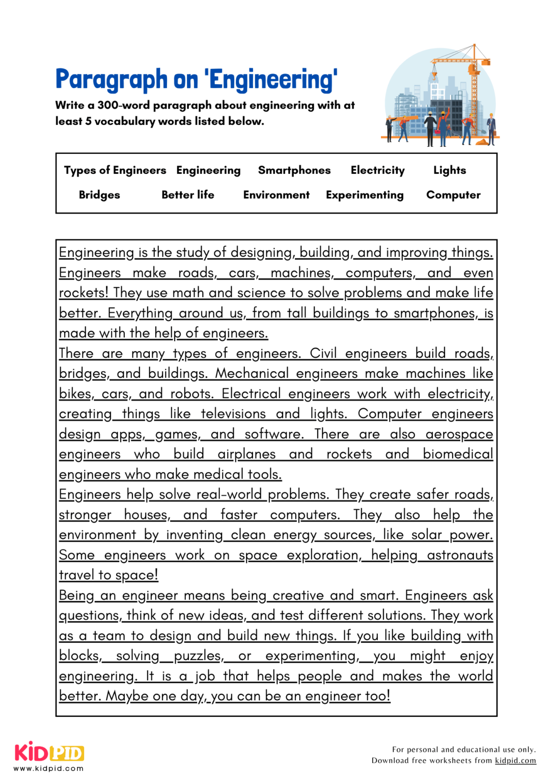 Paragraph on 'Engineering' - Kidpid