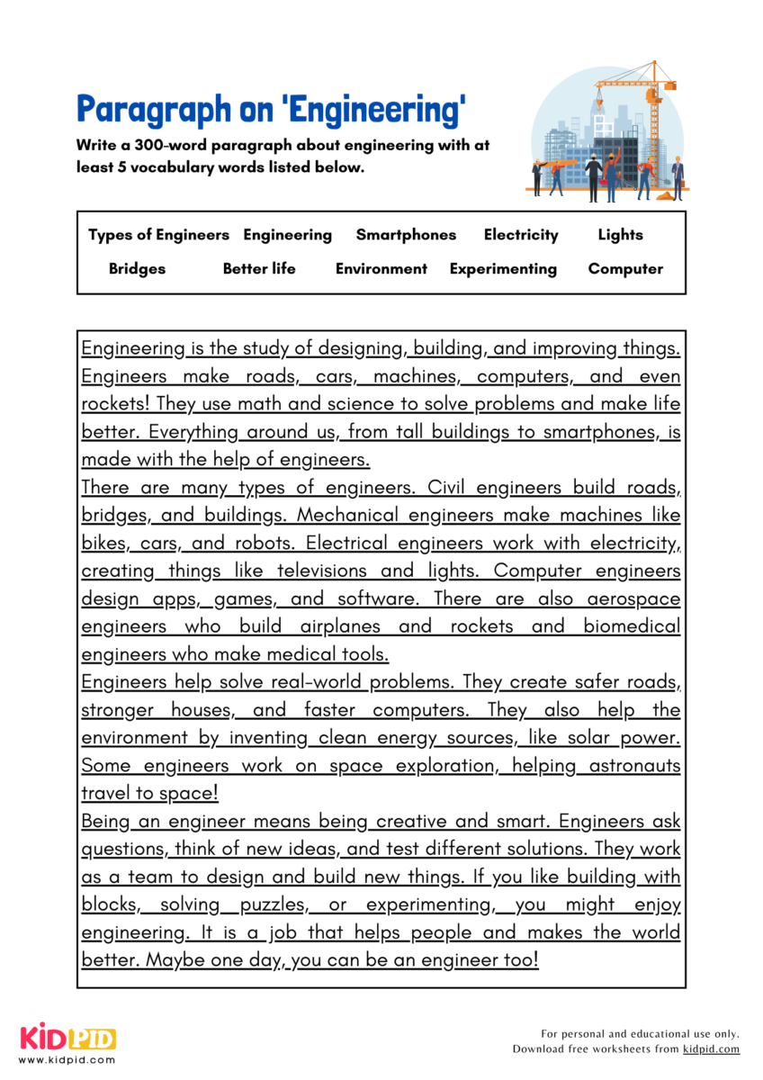 Paragraph on 'Engineering' - Kidpid