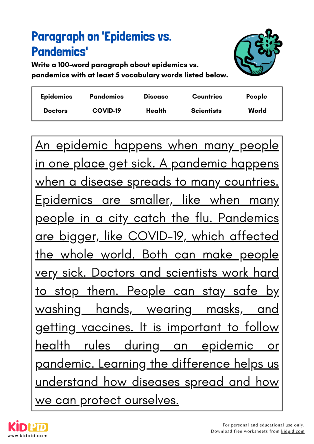 Paragraph on 'Epidemics vs. Pandemics' - Kidpid