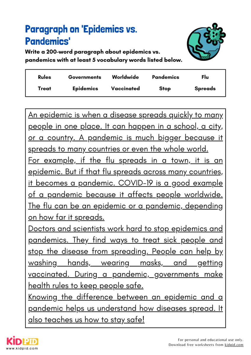 Paragraph on 'Epidemics vs. Pandemics' - Kidpid