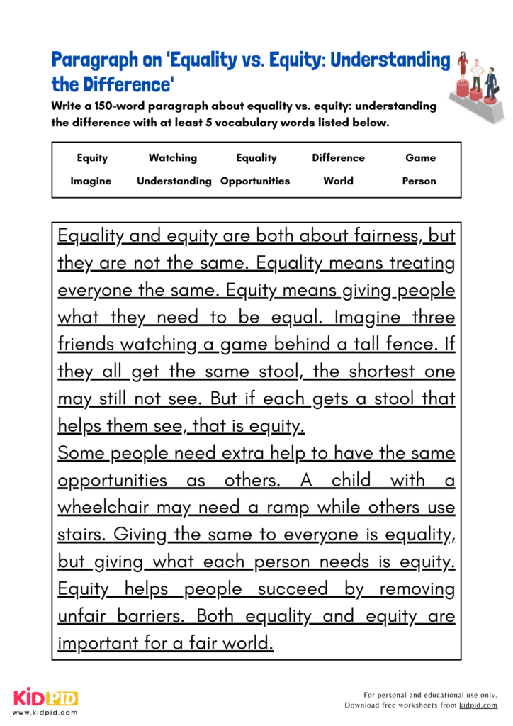 Paragraph on 'Equality vs. Equity: Understanding the Difference' - Kidpid