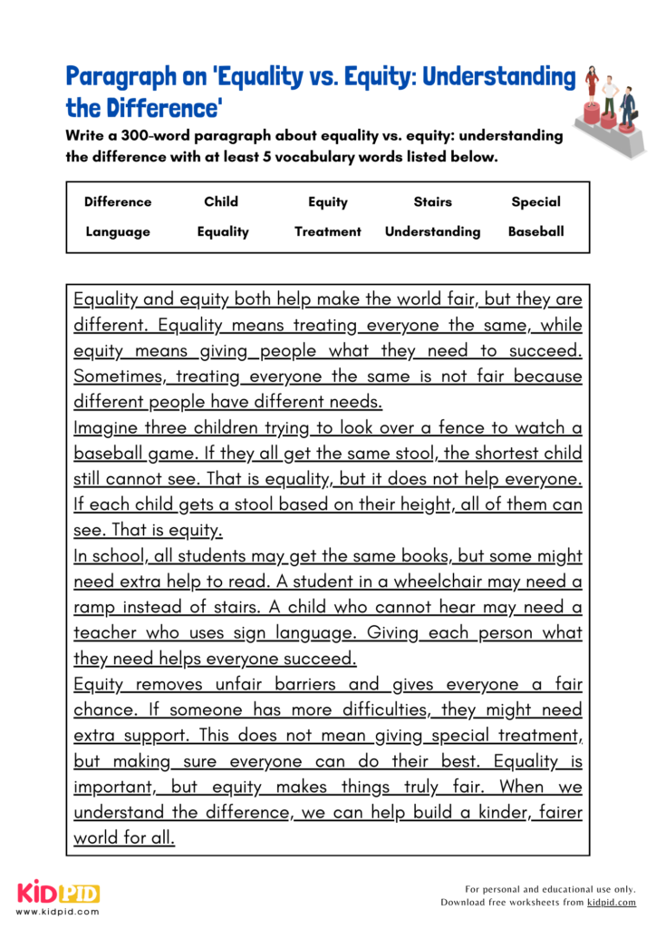 Paragraph on 'Equality vs. Equity: Understanding the Difference' - Kidpid