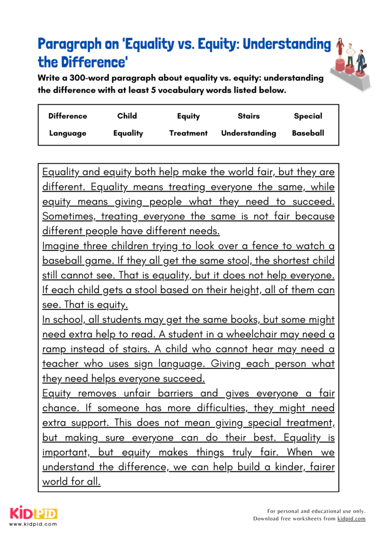 Paragraph on 'Equality vs. Equity: Understanding the Difference' - Kidpid