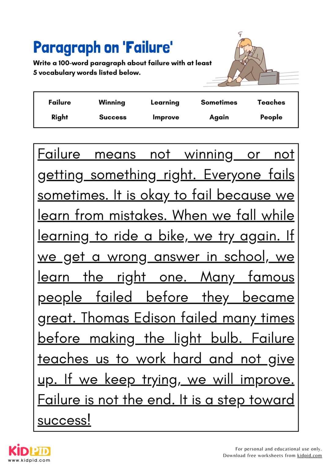 Paragraph on 'Failure' - Kidpid