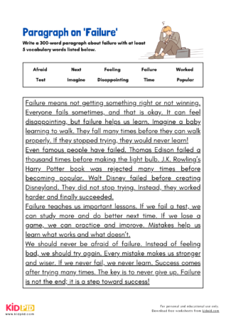 Paragraph on 'Failure' - Kidpid