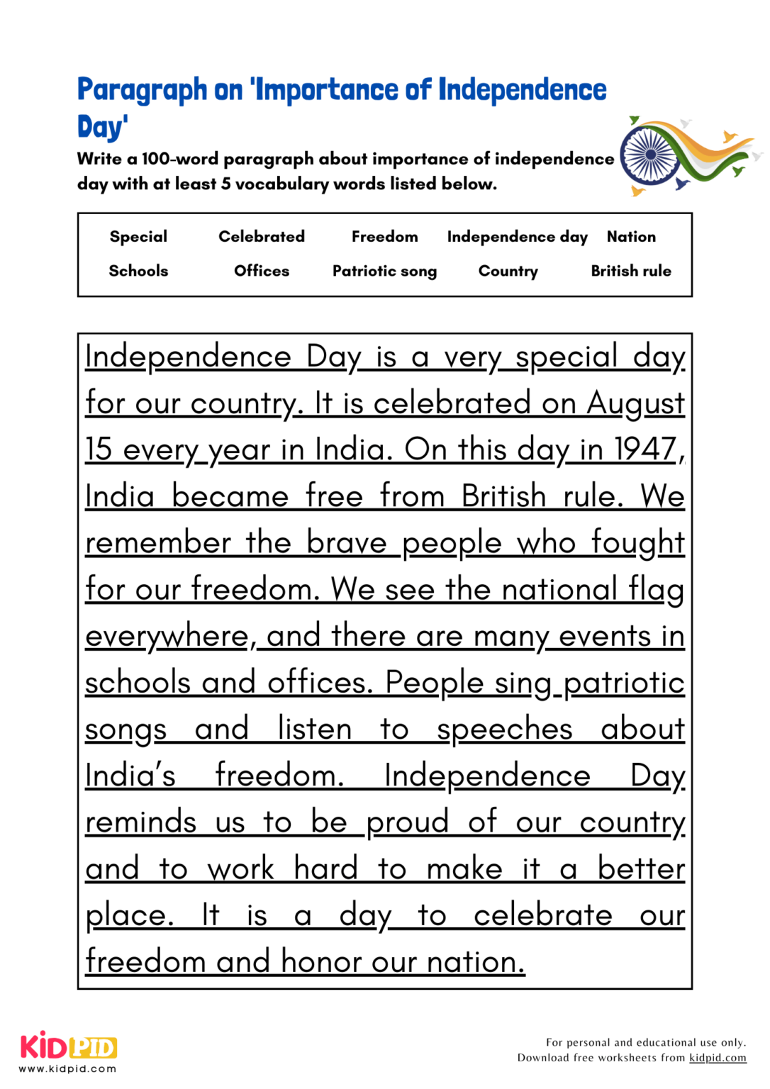 Paragraph on 'Importance of Independence Day' - Kidpid