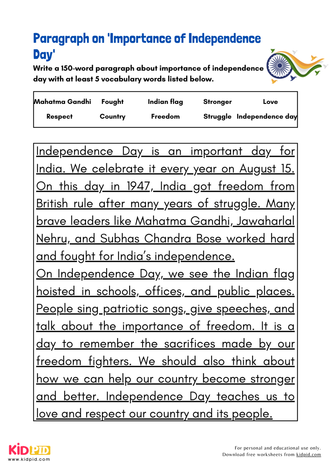 Paragraph on 'Importance of Independence Day' - Kidpid