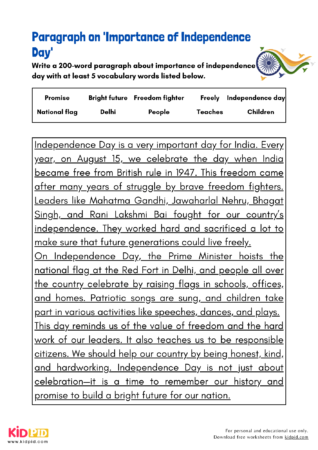 Paragraph on 'Importance of Independence Day' - Kidpid