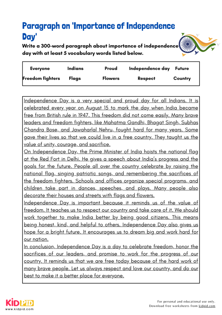 Paragraph on 'Importance of Independence Day' - Kidpid