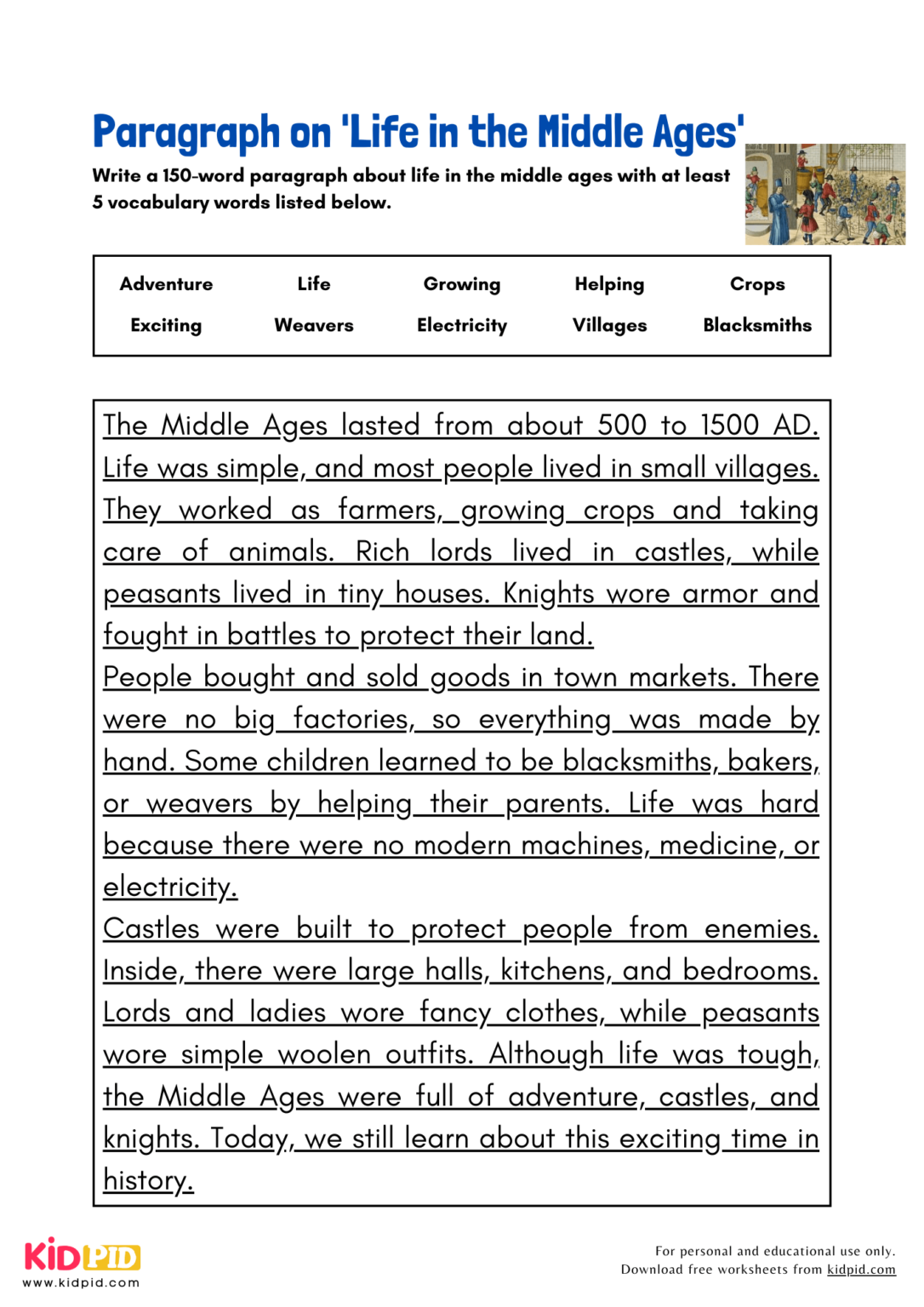 Paragraph on 'Life in the Middle Ages' - Kidpid