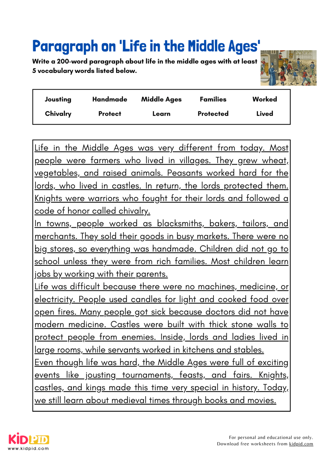 Paragraph on 'Life in the Middle Ages' - Kidpid