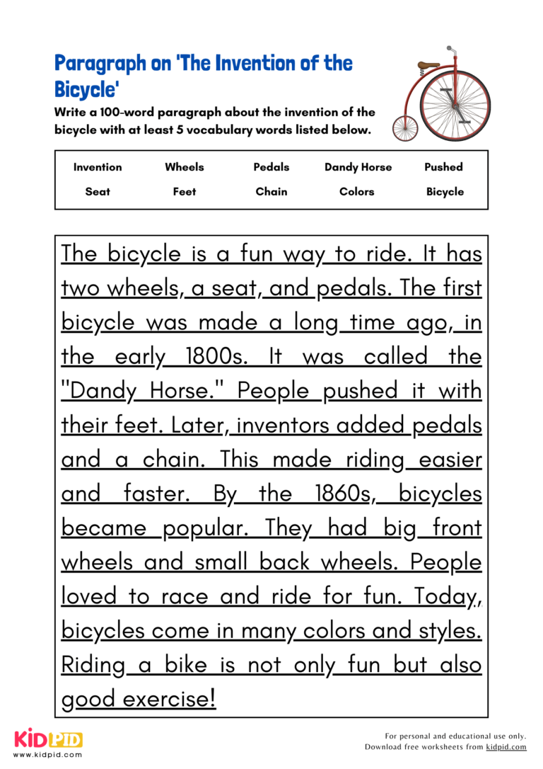 Paragraph on 'The Invention of the Bicycle' - Kidpid