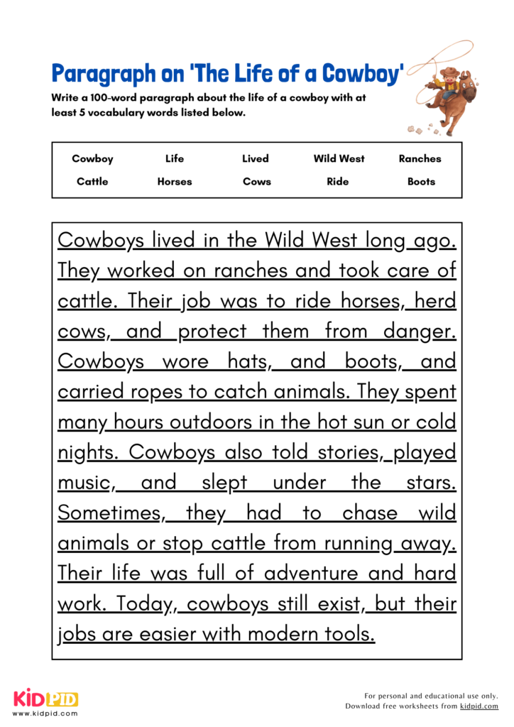 Paragraph on 'The Life of a Cowboy' - Kidpid