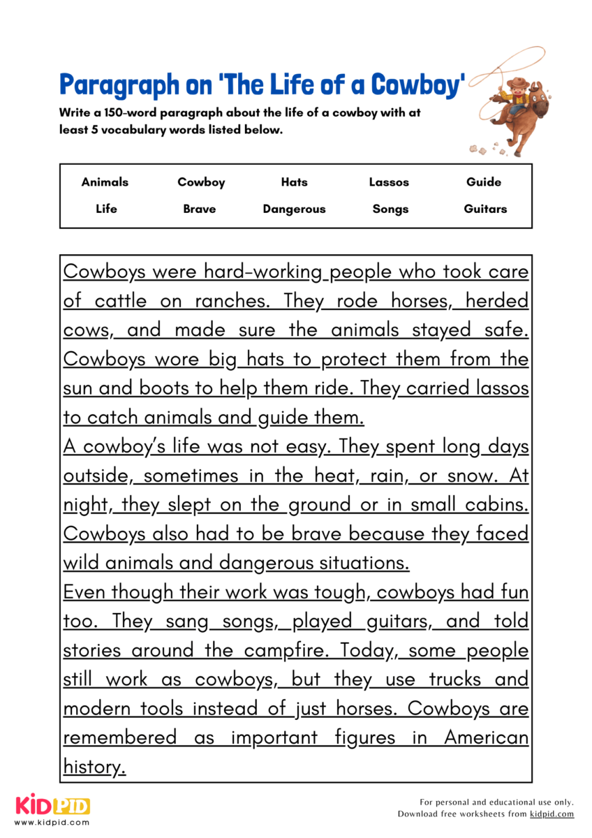 Paragraph on 'The Life of a Cowboy' - Kidpid