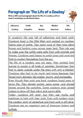 Paragraph on 'The Life of a Cowboy' - Kidpid