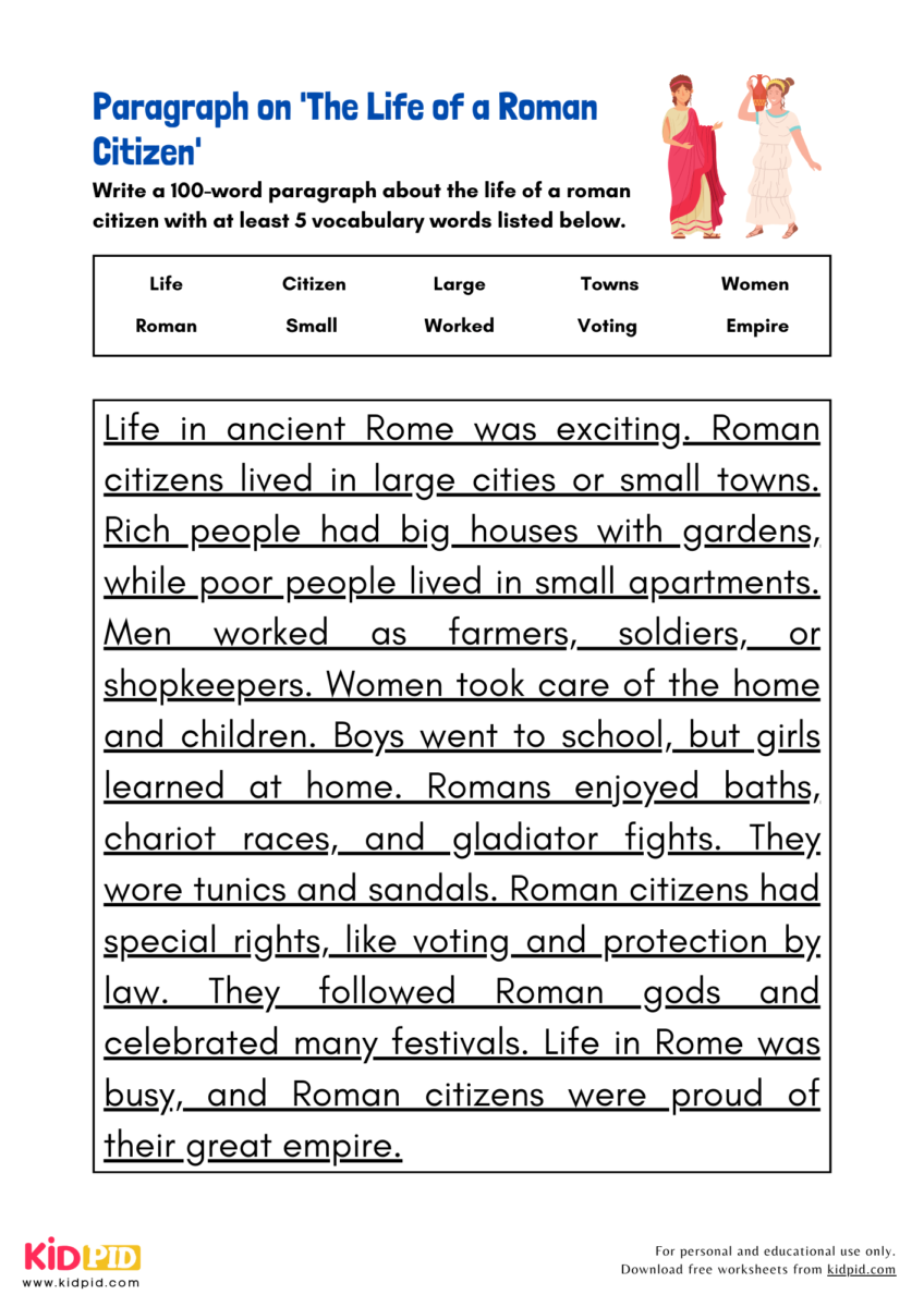 Paragraph on 'The Life of a Roman Citizen' - Kidpid