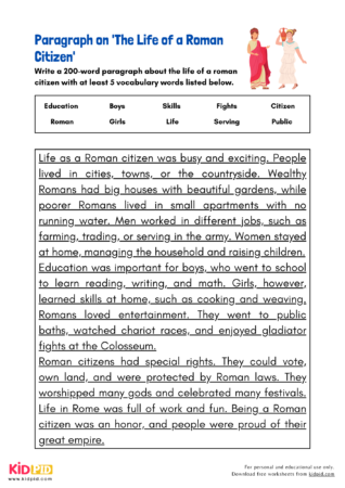 Paragraph on 'The Life of a Roman Citizen' - Kidpid