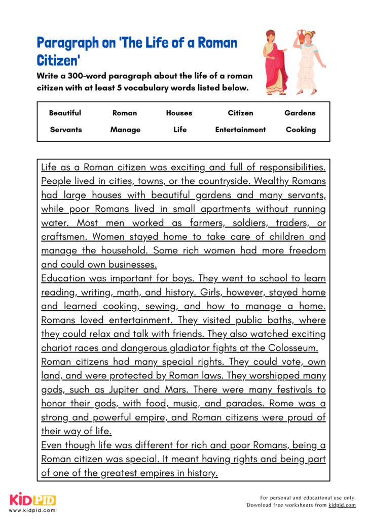 Paragraph on 'The Life of a Roman Citizen' - Kidpid