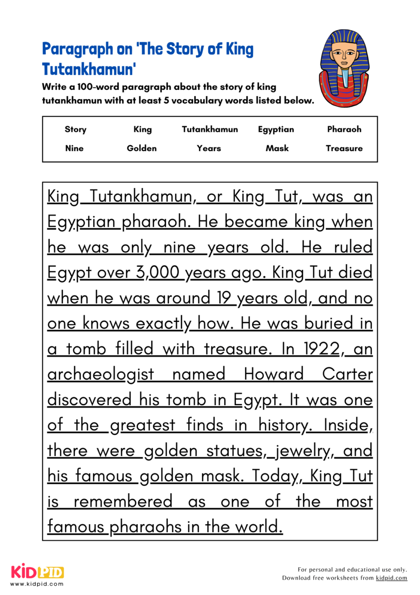 Paragraph on 'The Story of King Tutankhamun' - Kidpid
