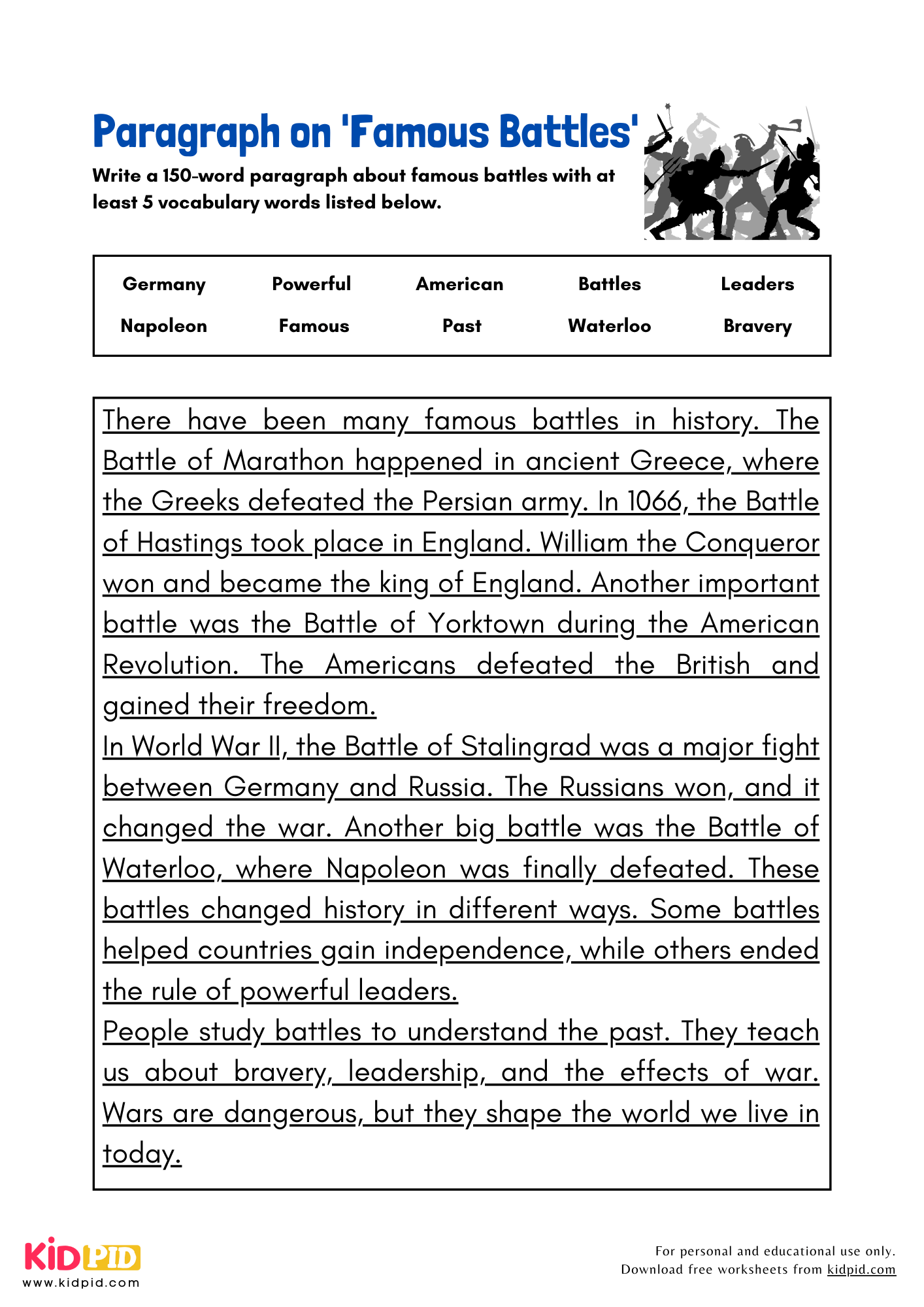 Paragraph on 'Famous Battles' - Kidpid