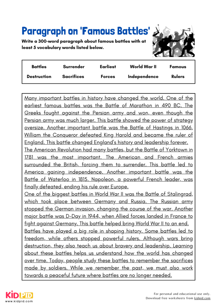 Paragraph on 'Famous Battles' - Kidpid