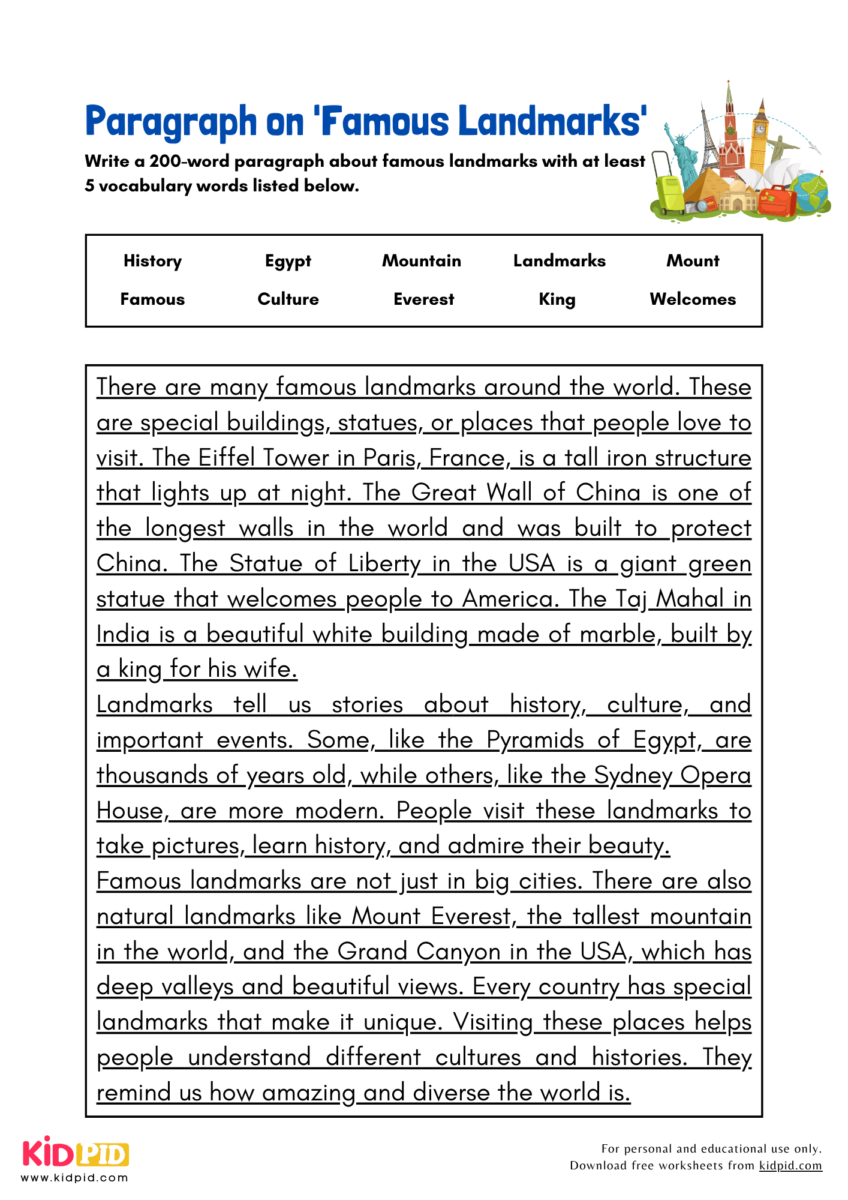 Paragraph on 'Famous Landmarks' - Kidpid