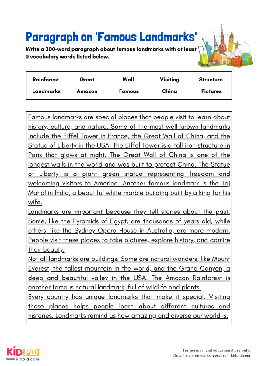 Paragraph on 'Famous Landmarks' - Kidpid