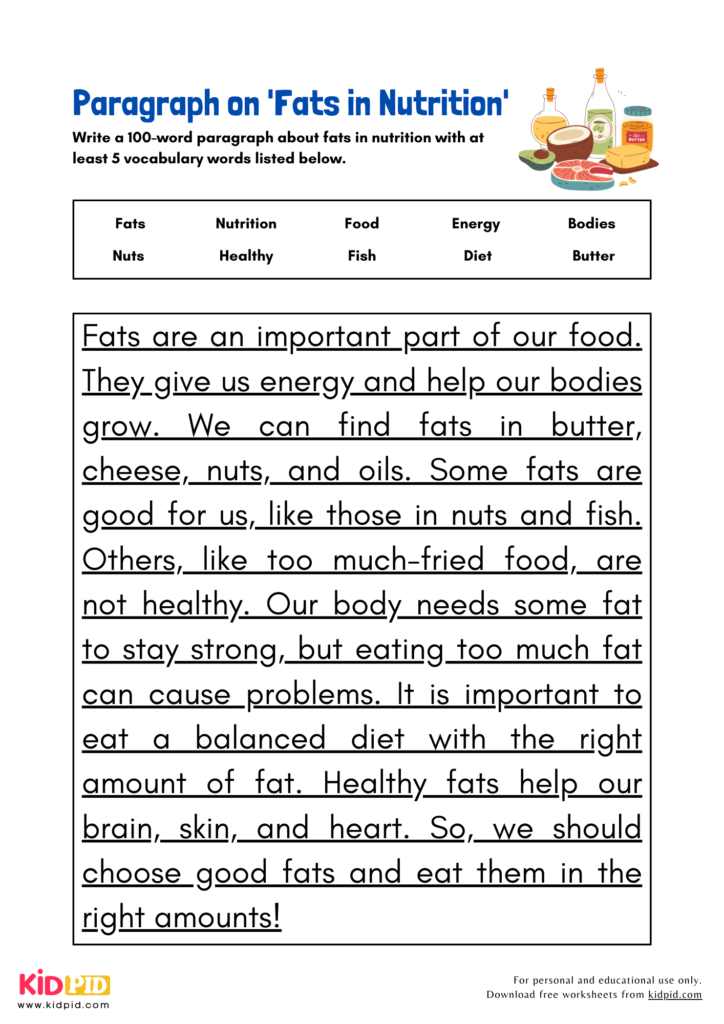 Paragraph on 'Fats in Nutrition' - Kidpid