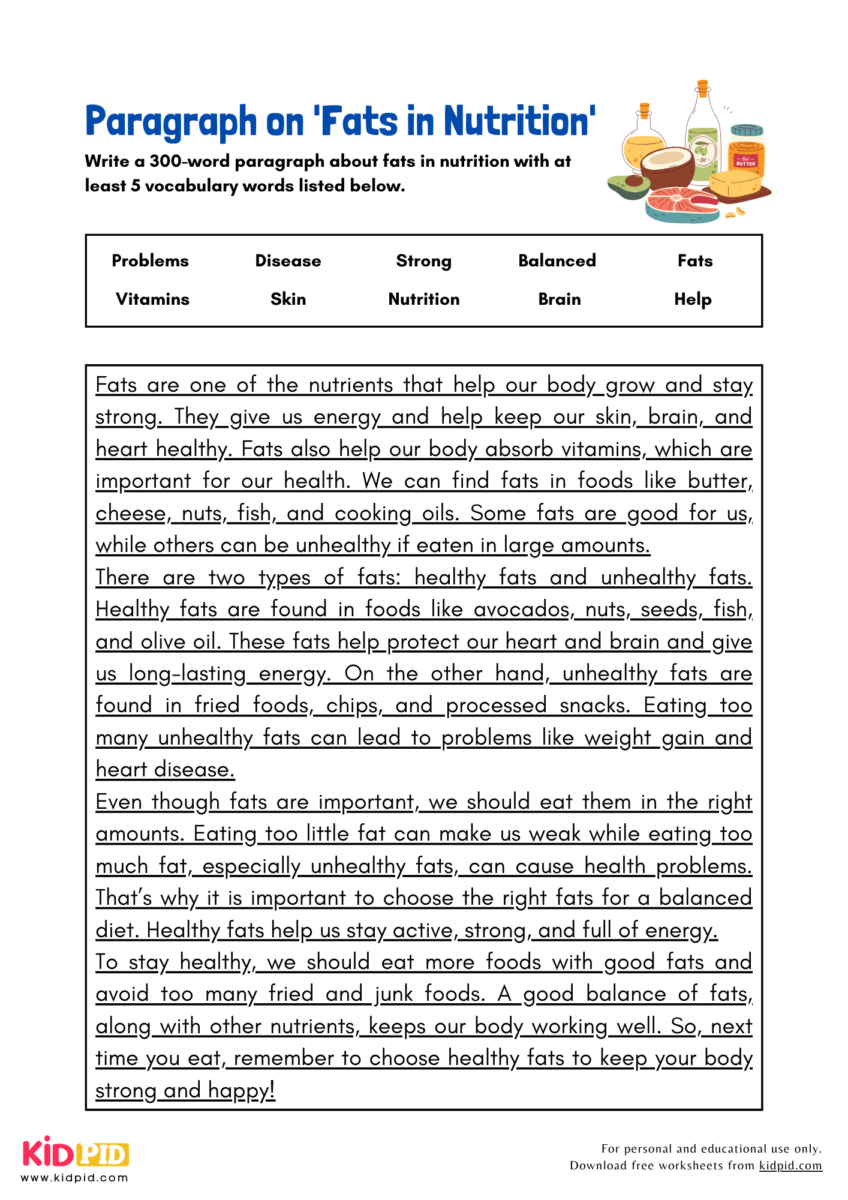 Paragraph on 'Fats in Nutrition' - Kidpid