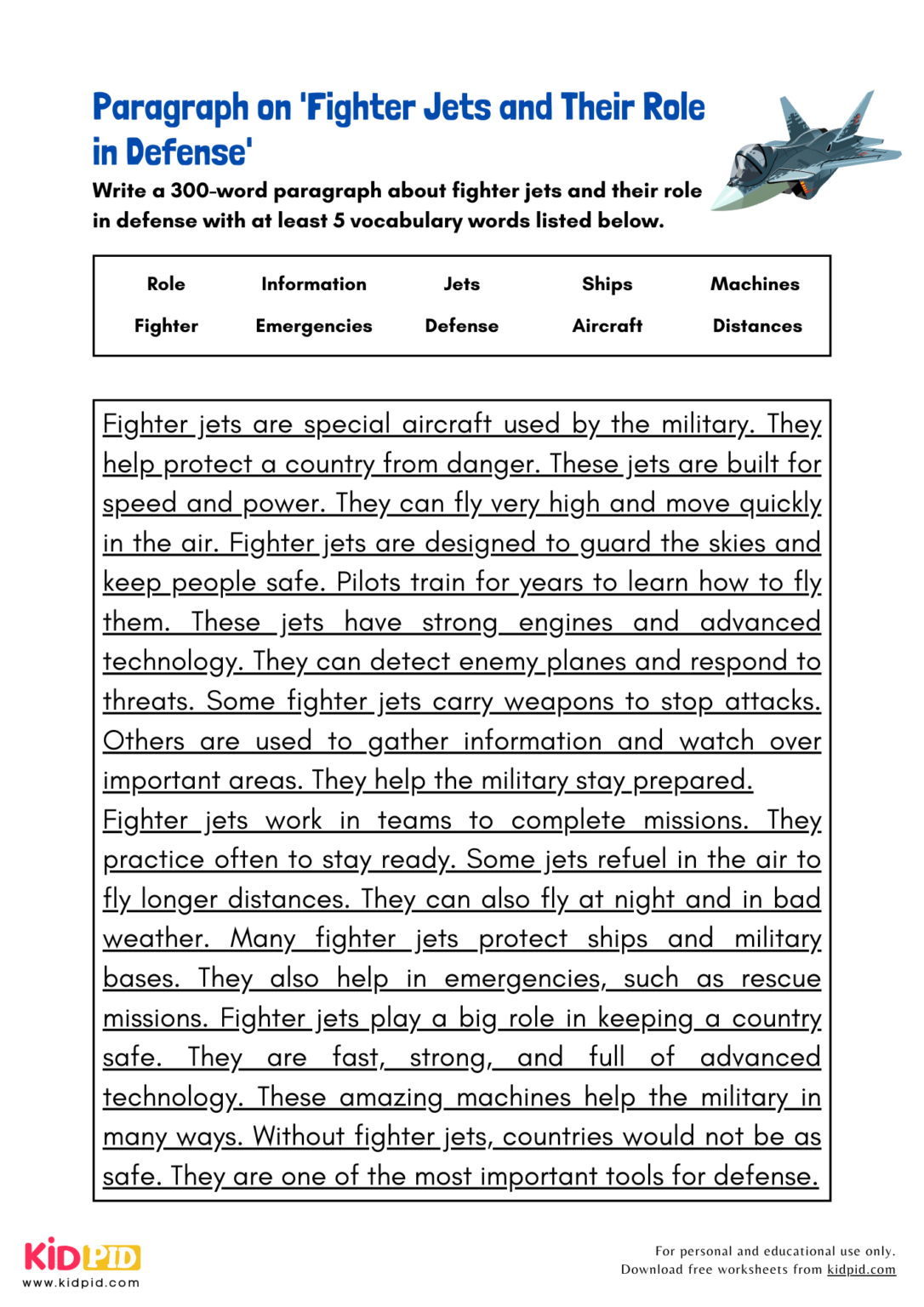 Paragraph on 'Fighter Jets and Their Role in Defense' - Kidpid